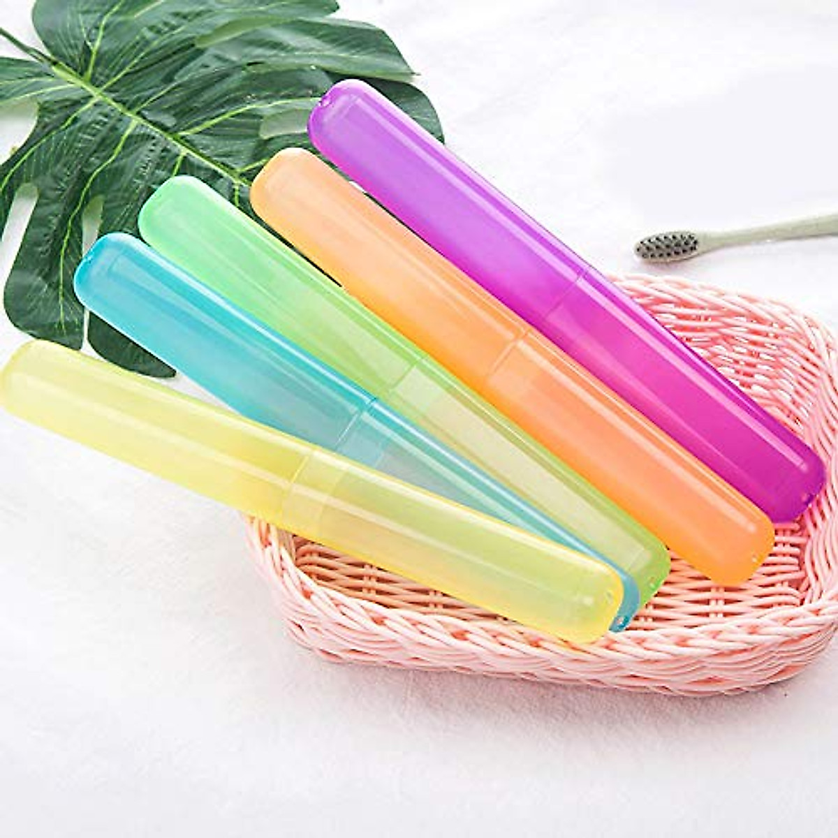 Mggsndi Portable Dustproof Toothbrush Holder Case Plastic Storage Box Bathroom Accessories Holder Set for Family and Business Travel and Daily Use at School and Outdoor Pink