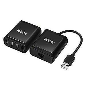 WEme USB Extender, 4-Port USB 2.0 Ethernet Extender Hub Over Cat5/ Cat5e/ Cat6 Cable Connection up to 60Meters/196FT, RJ45 Lan Extension with Power Adapter for Logitech Webcam, Camera, Speakerphone