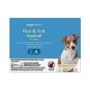 Amazon Basics Flea and Tick Topical Treatment for Medium Dogs (23-44 lbs), 3 Count (Previously Solimo)