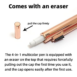 YOUMI Multicolor pen 4 in 1 Multifunction Pen with Metal Cased 0.5mm Mechanical Pencil Red Ballpoint Pen Blue BallpointPen and Black Ballpoint Pen Gift for Journaling (Rose gold)