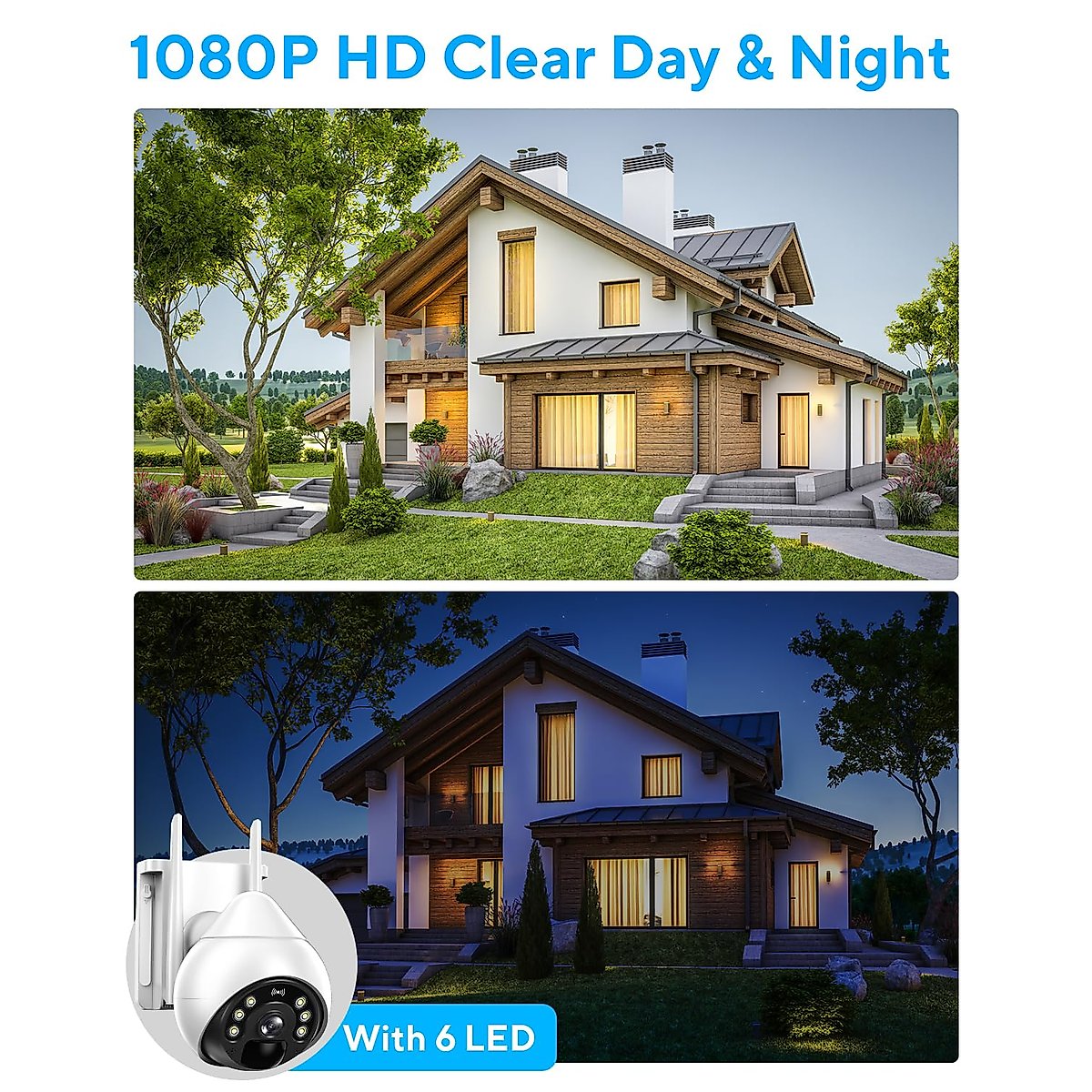 ANWIKE Solar Security Camera Outdoor Full 360°Coverage - Double Solar Panel Pan Tilt Zoom Wireless Security Camera with floodlights Color Night Vision, WiFi Camera 2-Way Audio IP66 Waterproof