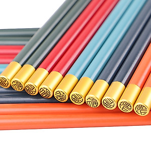 Limoer Reusable Chopsticks Non-Slip Chop Sticks Set Fiberglass Chinese Japanese Style, 5 Pairs Different colors 9.8 Inch, Multicolor (CP0001-9.8)