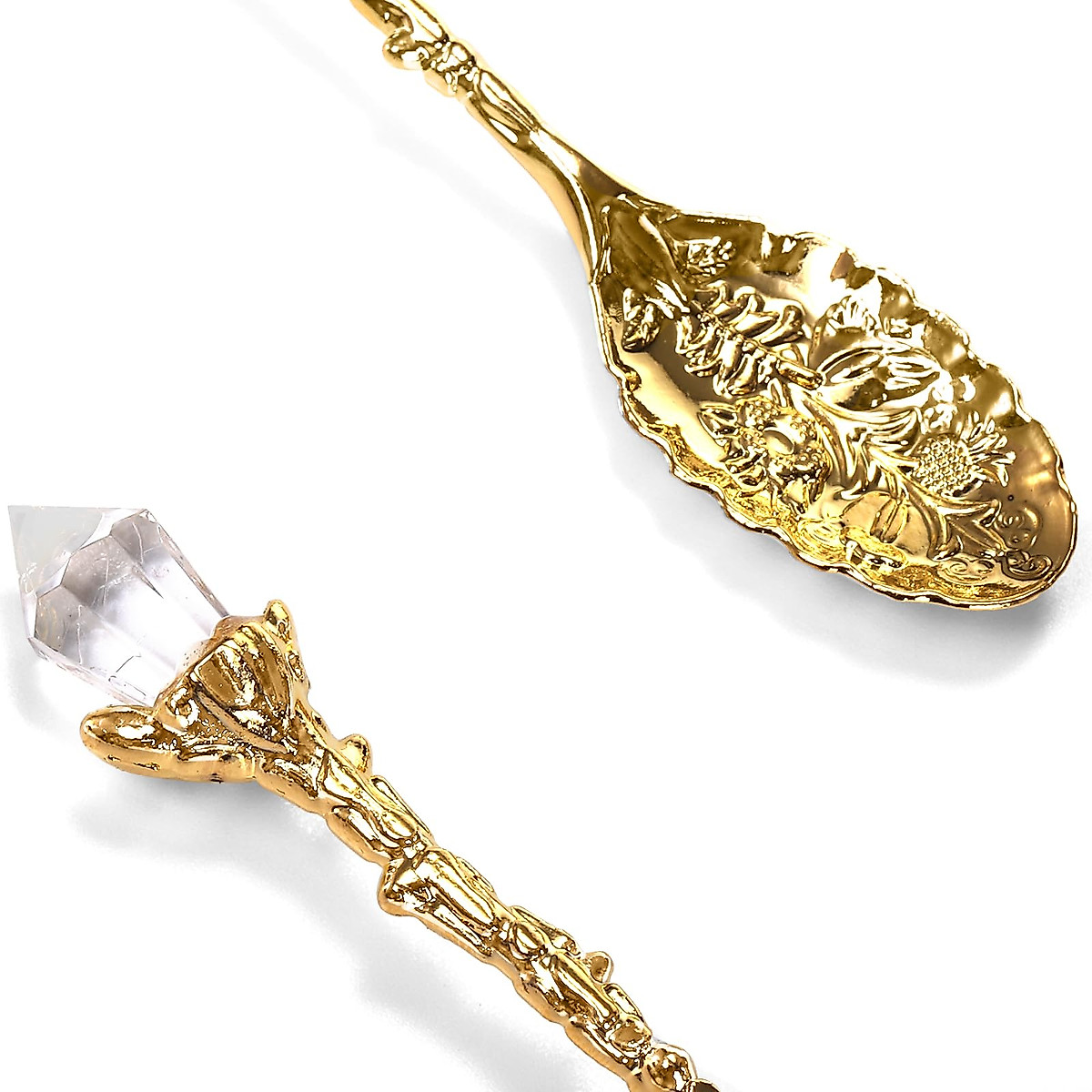 Covzoe 16 Pieces Retro Spoon, Crystal Alloy Coffee Spoons, Vintage Carved Decorative Gold Dessert Spoons for Cafe Bar, Tableware Home Office Party Supplies