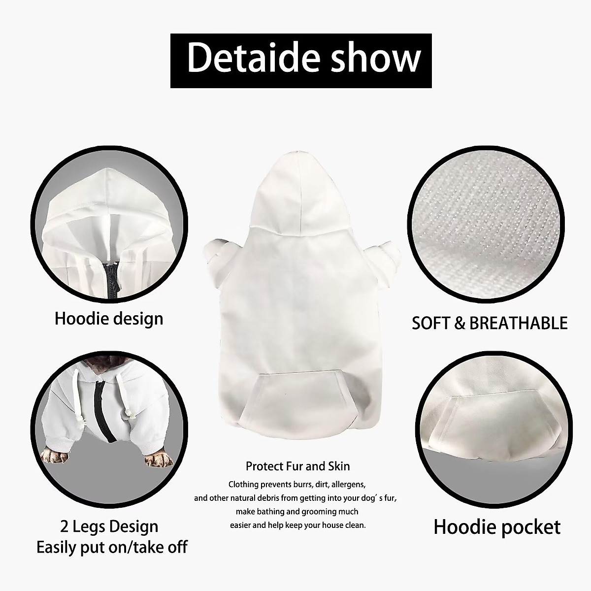 Howilath Dog Bone Halloween Costume, Dog Skeleton Hoodie Pet Clothes, Skull Zipper Clothes for Dogs, Sweatshirt with Hat, Dog Cat Hooded Shirts Sweatshirts - M