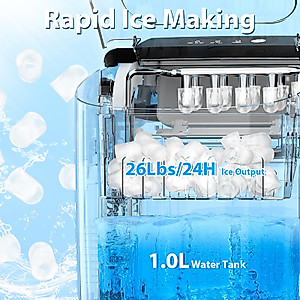 Antarctic Star Countertop Ice Maker Portable Ice Machine with Handle,Self-Cleaning Ice Makers, 26Lbs/24H, 9 Ice Cubes Ready in 6 Mins for Home Kitchen Bar Party (Black)