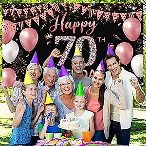 70th Birthday Decorations Backdrop Banner for Women, Rose Gold Happy 70th Birthday Decoration for Women, 70 Year Old Birthday Party Backdrop, 70th Birthday Theme Photo Props Fabric 6.1ft x 3.6ft PHXEY