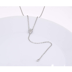Dainty Sterling Silver Necklace Small Waterdrop Lariat Necklace Y-Shaped Platinum Plating