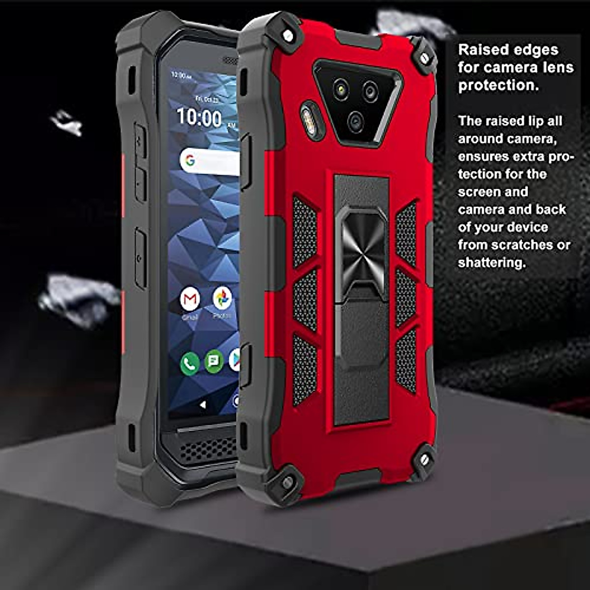 Ailiber Compatible with Kyocera DuraForce Ultra 5G, DuraForce UW E7110 Case with Screen Protector, for Magnetic Car Mount, Kickstand Holder, Durable Armor Full Body Cover for DuraForce Ultra 5G UW-Red