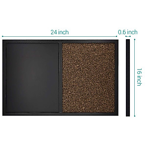 Navaris Combination Chalk and Cork Board - 16 x 24 in Magnetic Chalkboard Combo Framed Bulletin Board for Wall - Includes Chalk, Push Pins, Magnets