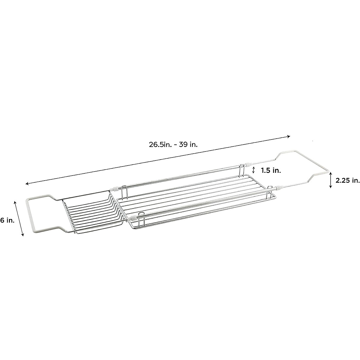 Organize It All Expandable Chrome Bathtub Caddy/Tray | Dimensions : 26.5-39 x 6 x 2.25 | Expandable | Bathroom Tub Organization | Chrome