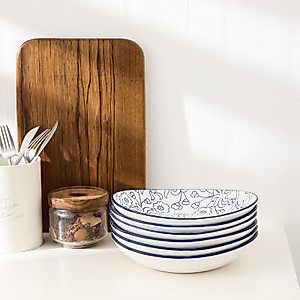 Selamica Porcelain 20oz Bowls Set Bundle with 8 inch Porcelain Pasta Bowls, Vintage Blue