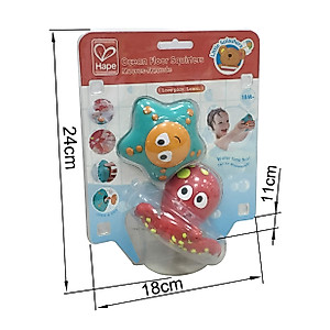 Hape Ocean Floor Squirters | Colorful Baby & Toddler Bath Toys, Colorful Baby & Toddler Bath Toys, Silicone and Non-Toxic Set, Water Spouting and Suction, Octopus & Starfish