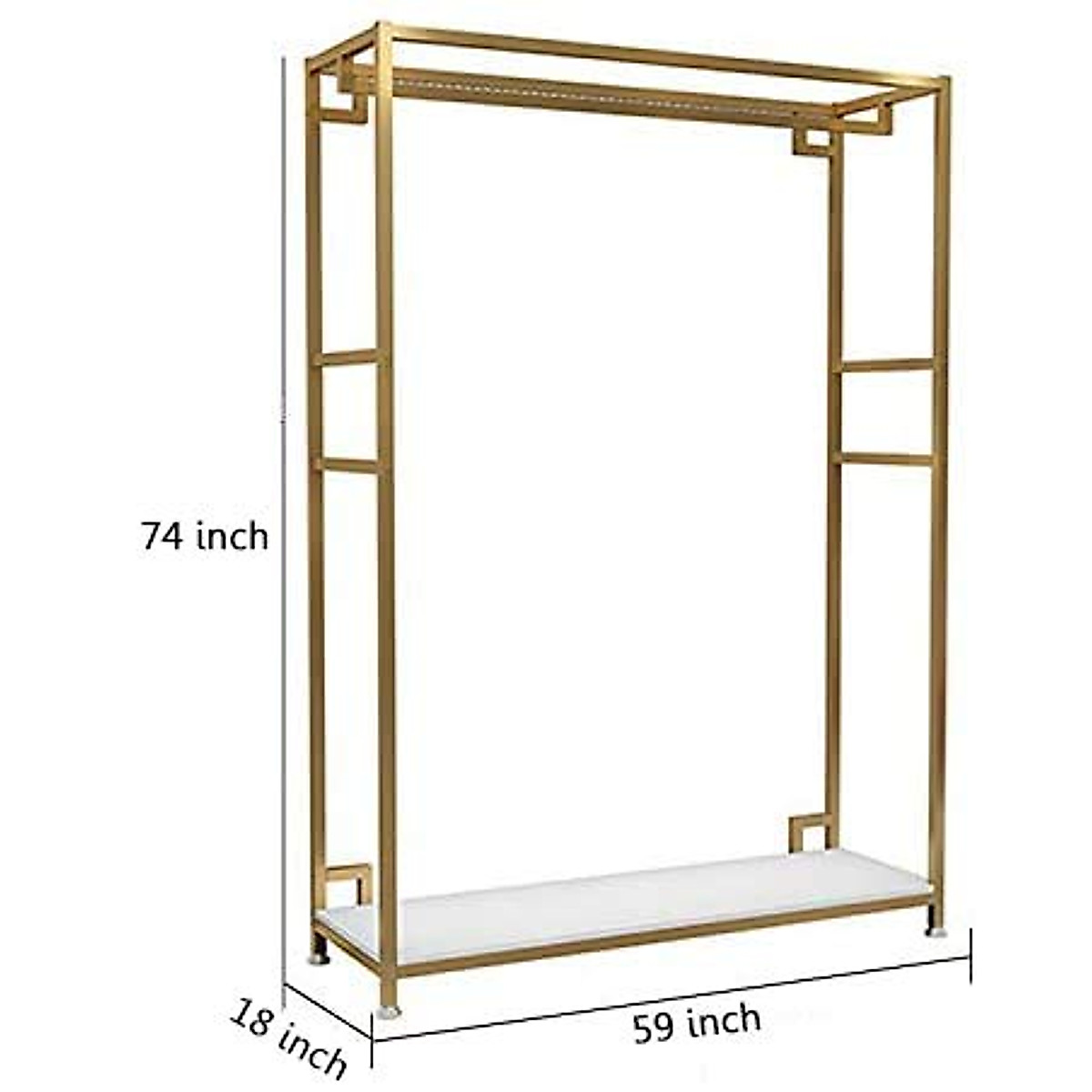 HOMEKAYT Gold Clothing Racks with Shelves, Weeding Dress Retail Clothes Rack,Freestanding Rack, Shoes Bags Clothes Organizer Garment Rack (59" L)