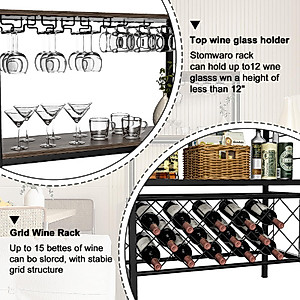 GEBAROW Wine Rack Freestanding, Metal Wine Rack, Industrial Wine Bakers Rack with LED and Sockets, Bar Cabinet with Glass Bottle Holder for Home Kitchen Dining Room, Rustic Brown