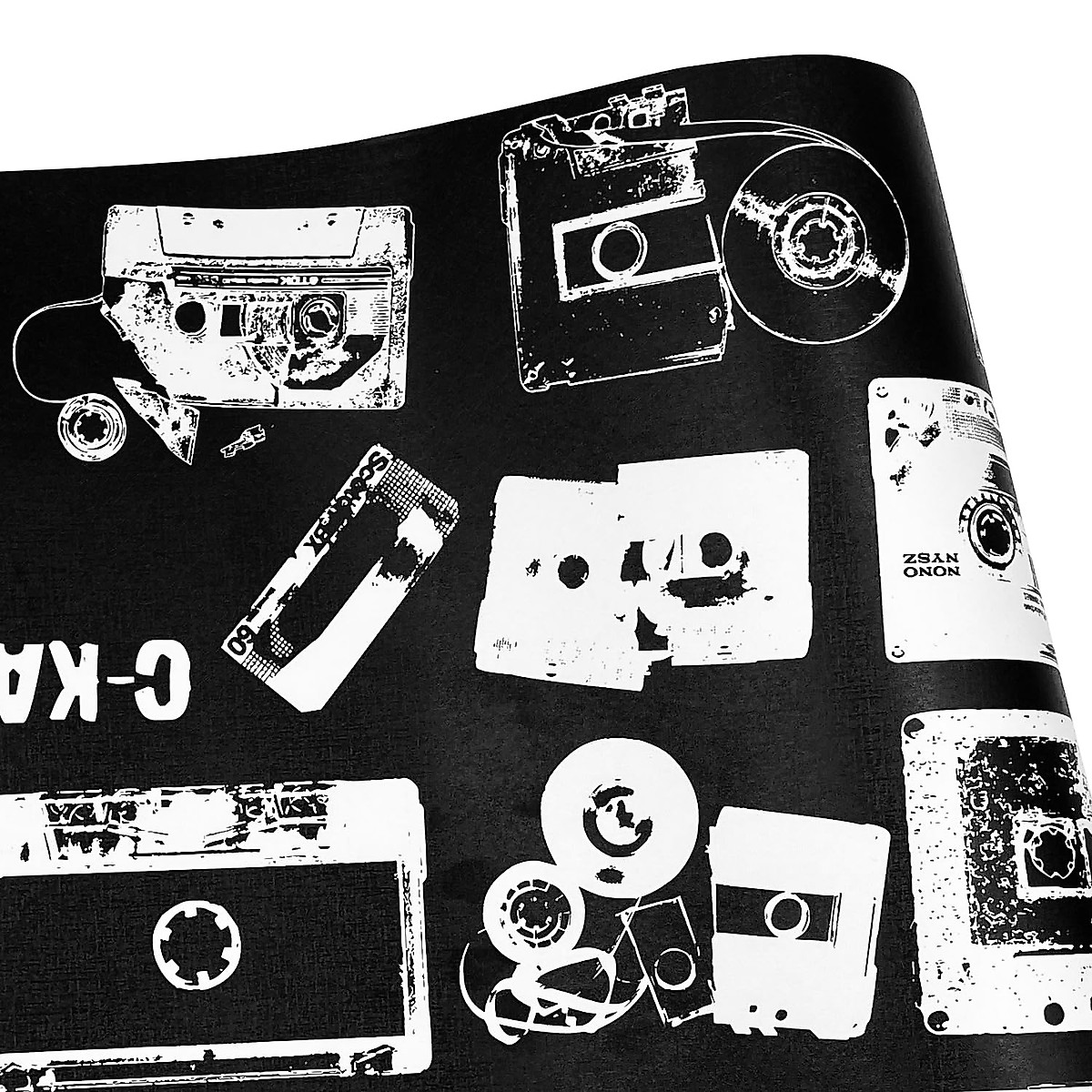 Yifely Black White Drawer Covering Paper Retro Cassette Shelf Liner Countertop Door Sticker 17.7inch by 9.8 Feet