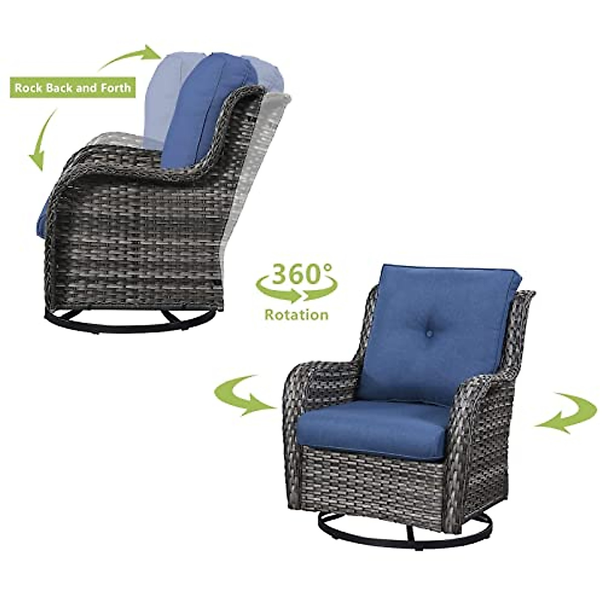 HUMMUH Patio Furniture 5 Pieces Outdoor Furniture Set Wicker Outdoor Sectional Couch with Patio Swivel Rocking Chairs,Ottomans for Patio