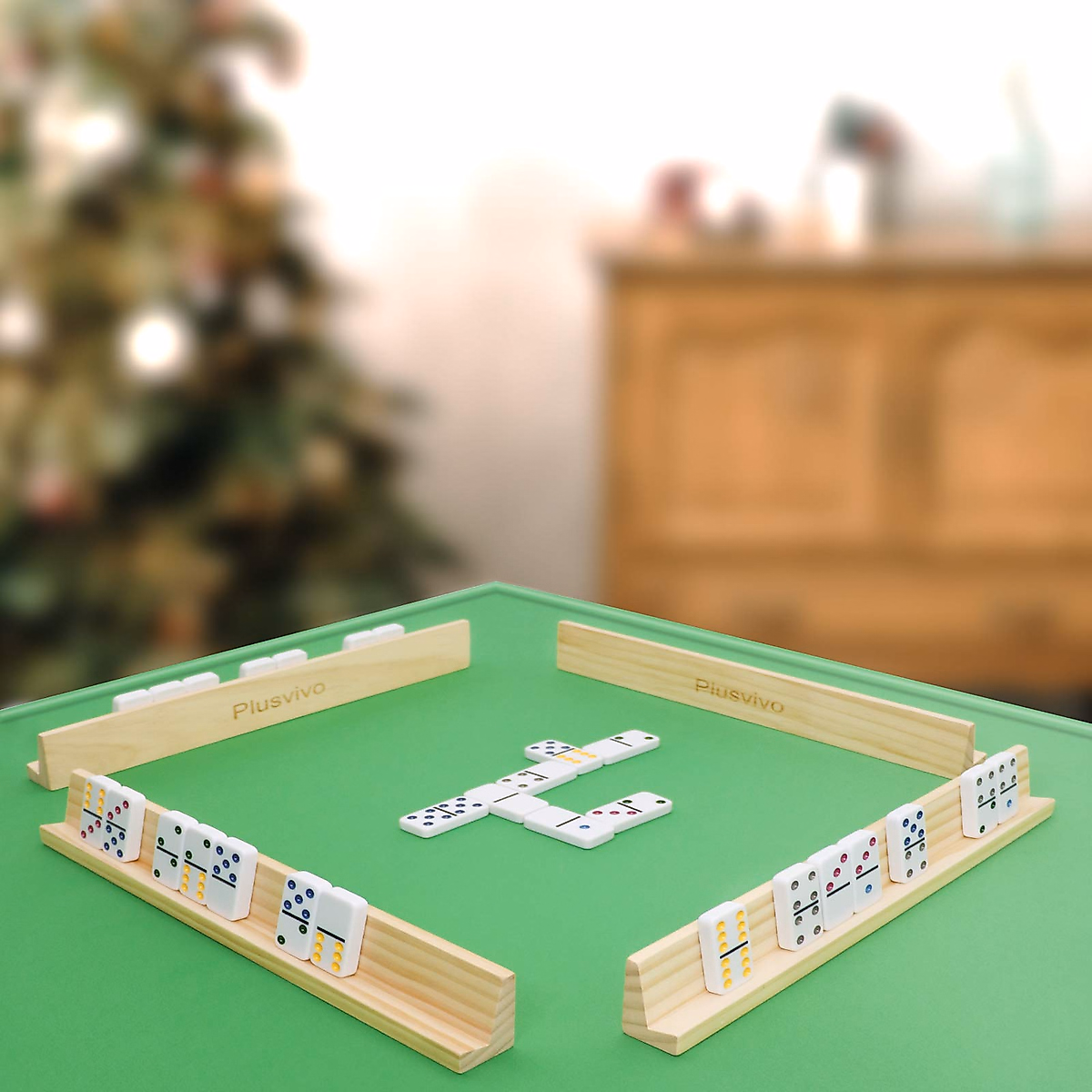 Domino Racks Set of 8, Mexican Train Dominoes Trays, Wooden Domino Holders for Mexican Train, Chickenfoot Combo, Mahjong and Other Dominoes Games13.97 x 2 x 1.18 Inches - Dominoes NOT Included