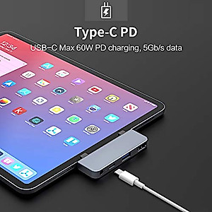 HyperDrive USB C Hub Adapter for iPad Pro 2020 2019 2018 11”/ 12.9", USBC Smartphone/Tablet, 4-in-1 USB-C Hub Dongle with 4K HDMI, C-USB PD Charging, USB 3.0, 3.5mm Headphone Audio Jack -Gray