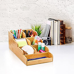 WUWEOT Coffee Condiment Organizer, Coffee Station Organizer, Bamboo Coffee Bar Accessory Caddy, Coffee Tea Bag Organizer Coffee Pod Holder with 7 Compartments