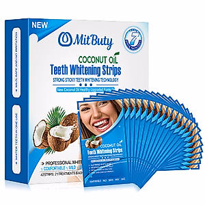MitButy Teeth Whitening Strips with Natural Coconut Oil, 42 Non-Slip White Strips - Professional Safe Effects Tooth Whitener Solution at Home, 21 Treatments