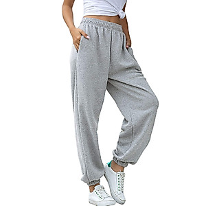 Sweatpants for Teen Girls,Women's High Waisted Joggers Summer Workout Baggy Yoga Pants Cinch Bottom Trousers (Grey#2, S)