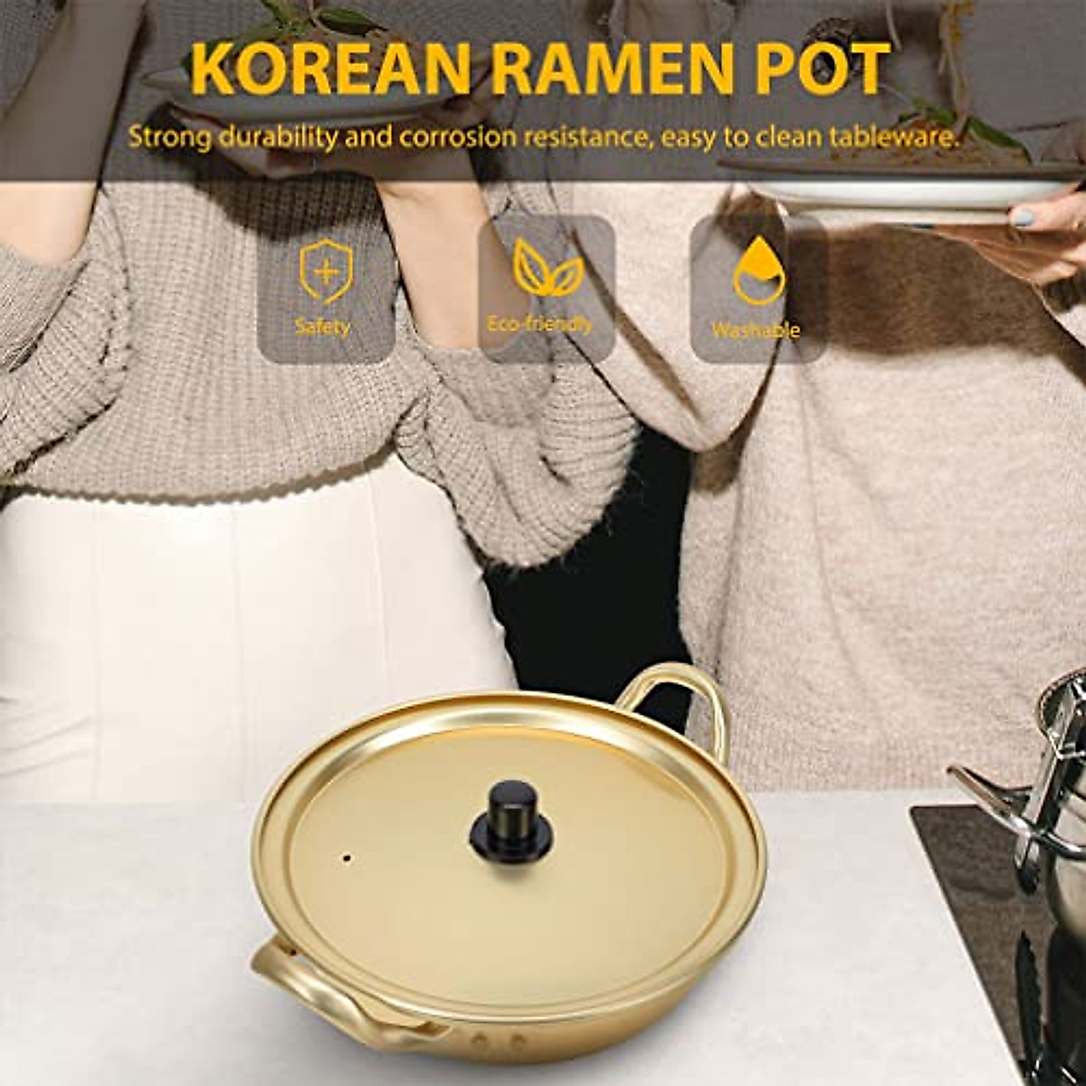 Happyyami 1 Set Ramen Pot Stovetop Korean Ramen Noodle Pot Korean Noodle Pot Korean Ramen Pan Large Pot Soup Pan Hotpot Pots Instant Hot Pot Ramen Cookware Multifunctional Pot Steam Aluminum