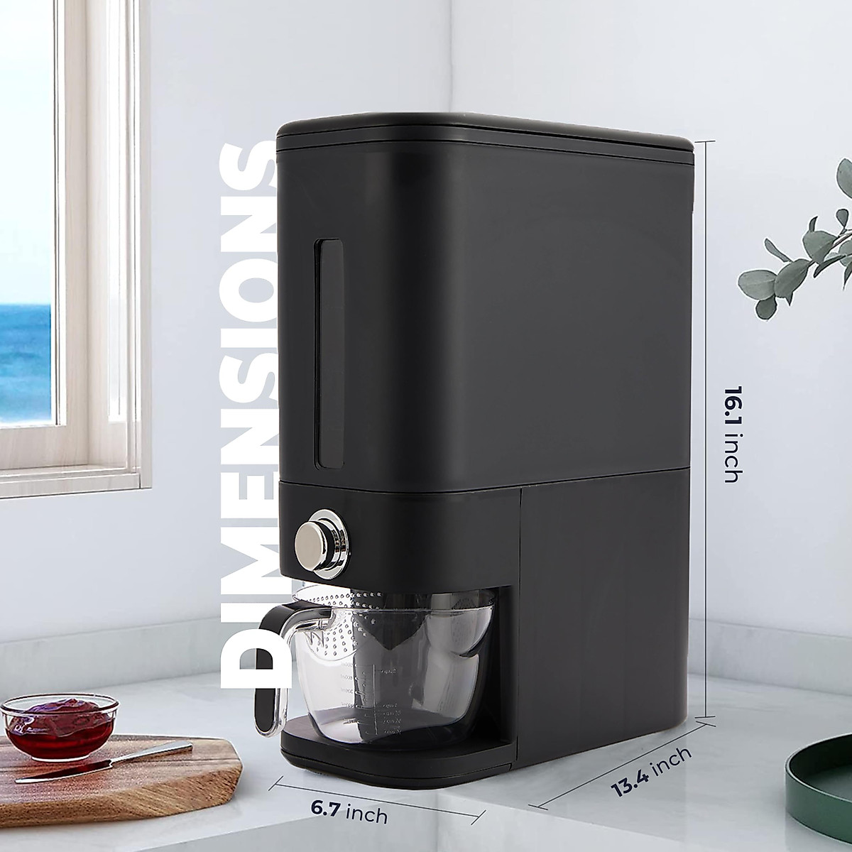 Rice Dispenser 20 lbs I Rice Storage Container 20 lbs with Sponge, Scoop & Rice Measuring Cup I Airtight Rice Container with Lid I Best Food Dispenser Rice Bucket I Cereal Dispenser for Pantry