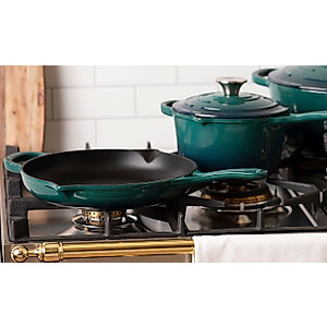 Larder & Vine Enameled Cast Iron Skillet | Nonstick Frying Pan – No Seasoning Required | Ergonomic and Helper Handle, Pour Spouts 10.25 inch / 27cm (Bondi)