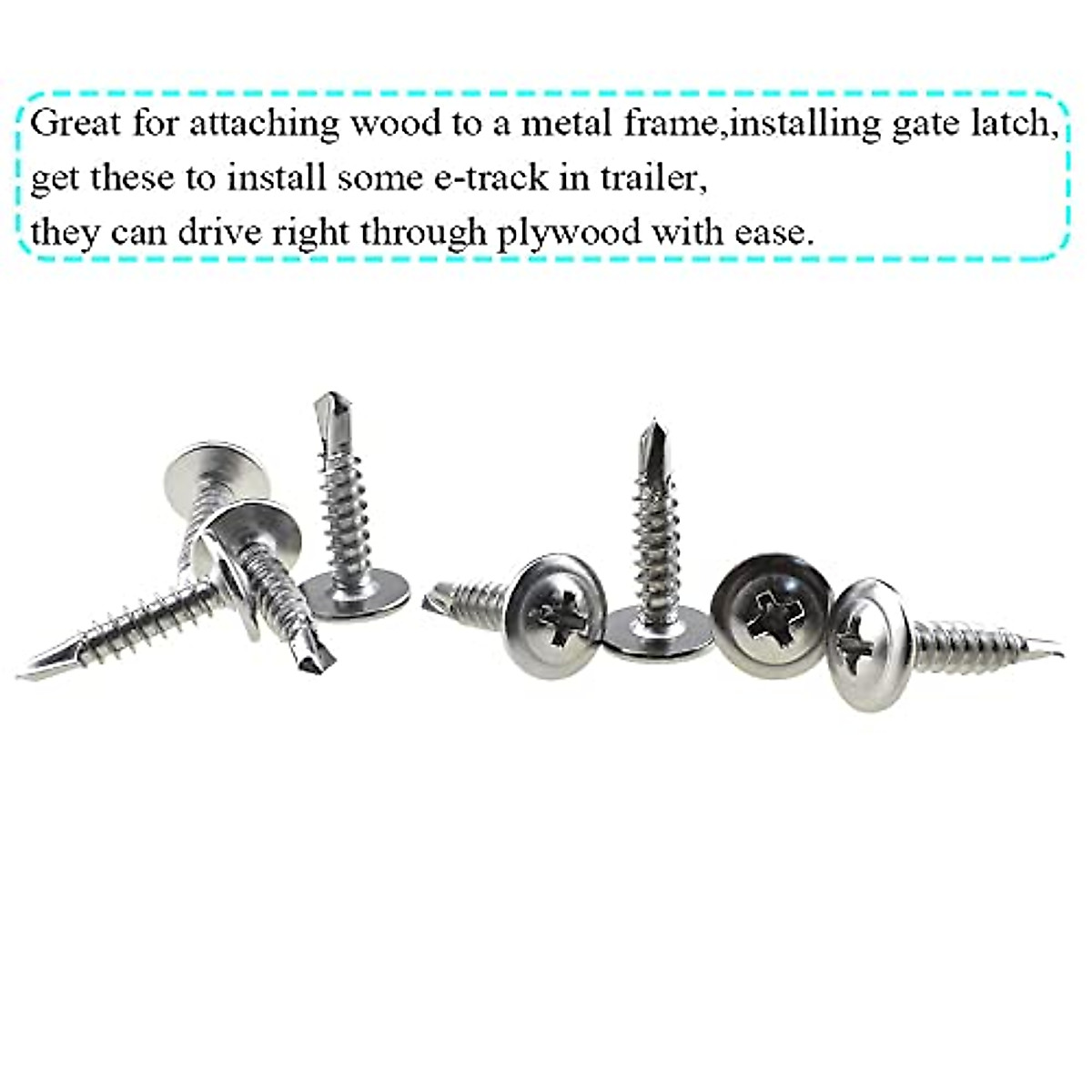 Hao Pro #8 x 3/4" Flat Head Phillips Self Tapping Drilling Bolts Screws with Drill Point Keep Flush Go in Cut Thread Clean Secure Well Sturdy Easy Drive Not Rust Dull 410 Stainless Steel 60PCS