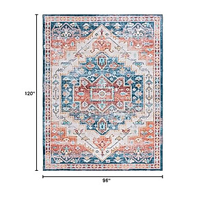 SAFAVIEH Tucson Collection Area Rug - 8' x 10', Blue & Rust, Persian Medallion Design, Non-Shedding Machine Washable & Slip Resistant Ideal for High Traffic Areas in Living Room, Bedroom (TSN116M)