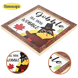 11Pcs Thanksgiving Turkey Tray Decor Fall Decorations Gobble Till You Wobble Thankful Wooden Signs and Thanksgiving Bead Garland Farmhouse Rustic Tiered Tray Decor for Home Table