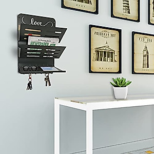 Beyond Decor Key Holder & Mail Shelf- Wall Organizer Rack for Keys, Letters, Bills, Phones - Perfect for Entryway, Kitchen (Matte Black, Love Lives Here)