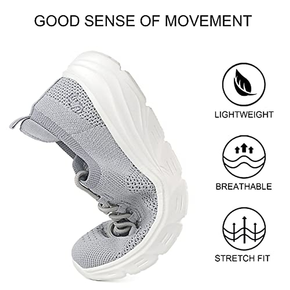 JENN ARDOR Womens Slip On Sneakers Walking Tennis Shoes Fashion Lightweight Casual Lace Up Running Sneakers for Gym Ladies Breathable Mesh Comfortable Grey 7