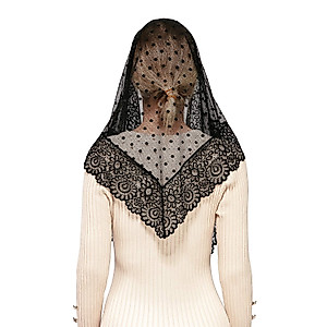 Wgior Triangle Vintage Inspired Lace Chapel Veils Catholic Mass Head Covering Scarf Mantilla Veils for Church (Black)