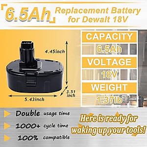 FSKE 2Pack 18V 6.5Ah Lithium-ion Battery Replacement for Dewalt 18V Battery XRP DC9096 DC9098 DW9096 DW9098,Compatible with Dewalt 18v Cordless Tools