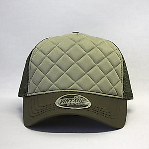 Plain Tone on Tone Cotton Mesh Adjustable Low Profile Baseball Cap Quilt Camo Heather Distressed (Quilt Olive Green/Pty/Olive Green)