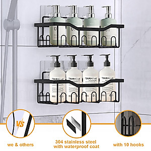 WITOP 7 Pack Shower Caddy, New Upgraded Strong Adhesive Caddies, Large Storage Rack with 10 Hooks,No Drilling,Large Capacity,Rustproof Stainless Steel Bathroom/Kitchen Organizer,Black