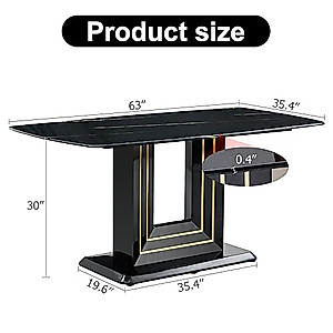 WOXYX Minimalist and Luxurious Dining Table with Black Imitation Marble Pattern Desktop. MDF tablelegs with Gold Lines and Base