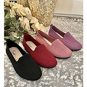 SPATI Women's Knitted Lightweight Comfortable Flat Shoes Loafers Slip On Casual Breathable Mesh Walking Round Toe (Black, Numeric_9)