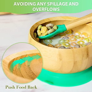 Suction Bowl with Lid and Spoon for Babies and Toddlers,Stay Put Feeding Bowl,Natural Bamboo Wood for Easy Clean Tableware, Perfect for Babies’ weaning Journey | Set of 3
