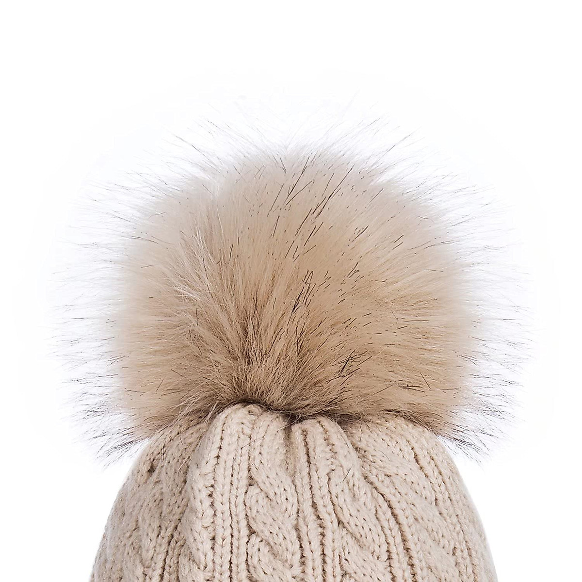 Alepo Womens Winter Beanie Hat, Warm Fleece Lined Knitted Soft Ski Cuff Cap with Pom Pom(Dark Gray+Oatmeal)