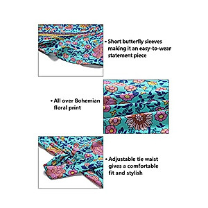 ZESICA Women's 2023 Bohemian Floral Printed Wrap V Neck Short Sleeve Split Beach Party Maxi Dress,Green,Medium