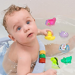 Woby Bath Toys for Toddlers 1-3,No Hole Light Up Bath Toys Baby Bathtub Toys Bathroom Floating Animal Set with Colorful Flashing LED Light for Baby (Funny Forest Animal Style)