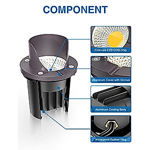 SUNVIE 12W Low Voltage Landscape Lights Waterproof Outdoor In-Ground Lights Shielded LED Well Lights 12V-24V Warm White Landscape Lighting for Pathway Garden Fence Deck, 6 Pack with Wire Connectors