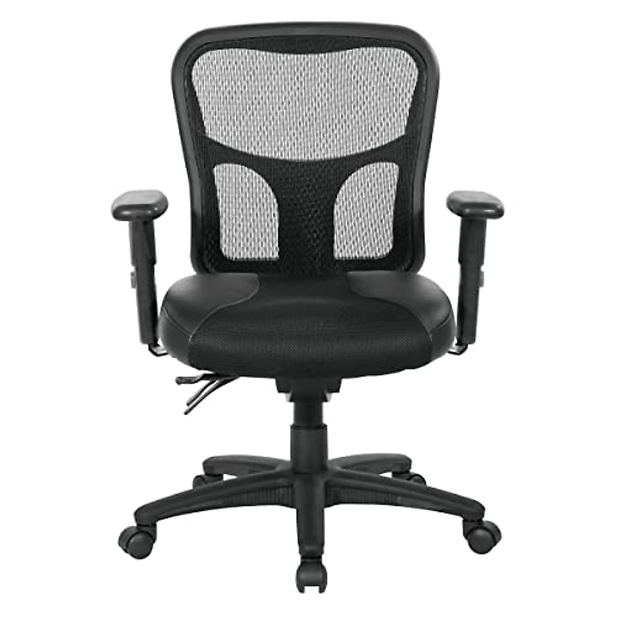 Office Star ProGrid Breathable High Back Manager's Chair with Leather and Mesh Seat, Adjustable Height and Arms, Dual Function Control, and 360 Degree Swivel, Black