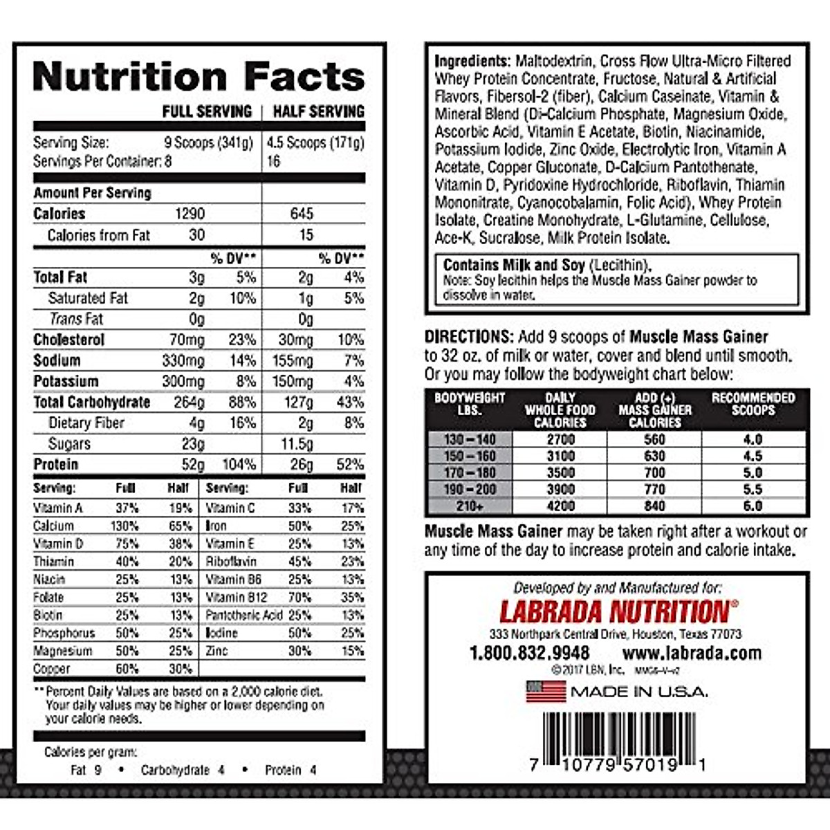 Labrada Nutrition Muscle Mass Gainer, Vanilla, 6 Pound (Packaging may Vary)