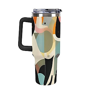HJUQNGF 40 Oz Personalized Tumbler with Handle And Straw Mid-Century Modern Art Cat Stainless Steel Insulated Tumblers Reusable Car Thermal Cup Travel Coffee Mug for Women Men