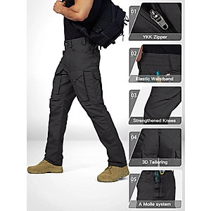 FREE SOLDIER Men's Cargo Pants,Tactical Pants for Men Stretch,Durable Ripstop EDC Work Pants for Hiking (Black 34Wx30L)