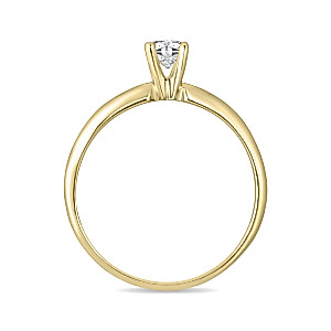 SZUL 1/10 Carat Round Diamond Solitaire Ring in 14K Yellow Gold