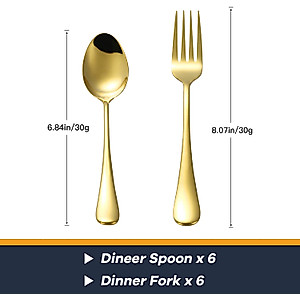 12-Pieces Silverware Set, Flatware Set for 6, Stainless Steel Tableware Cutlery Set with Spoons Forks, Utensil Sets for Home Kitchen Restaurant Hotel, Dishwasher Safe (Gold)